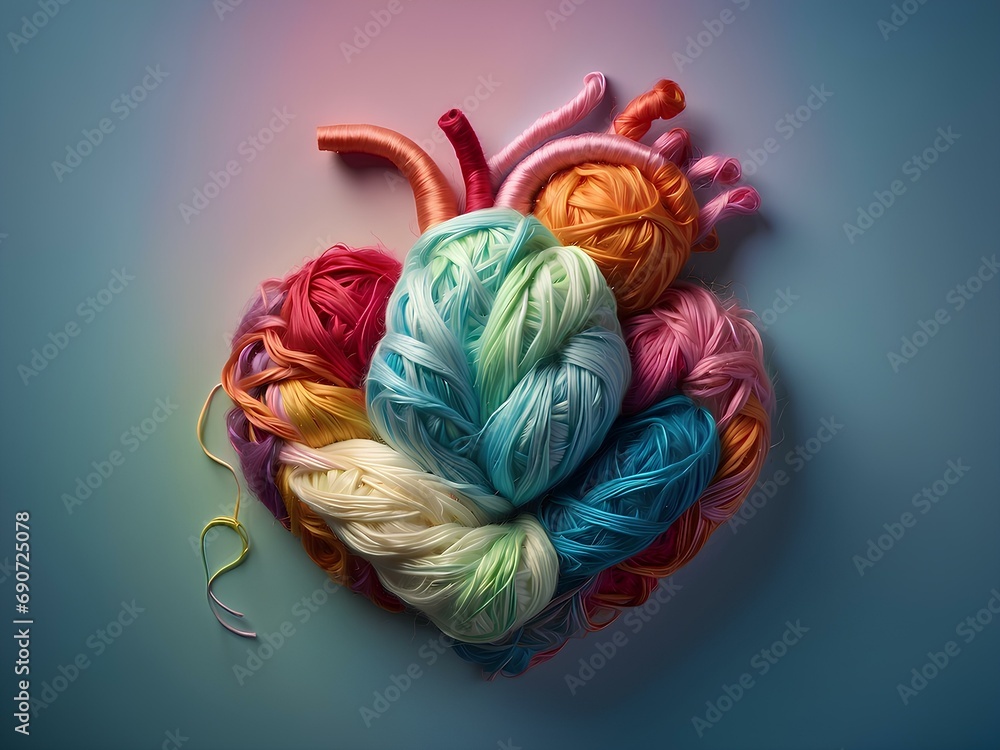 yarn human heart, blank background, for design, isolated Stock ...