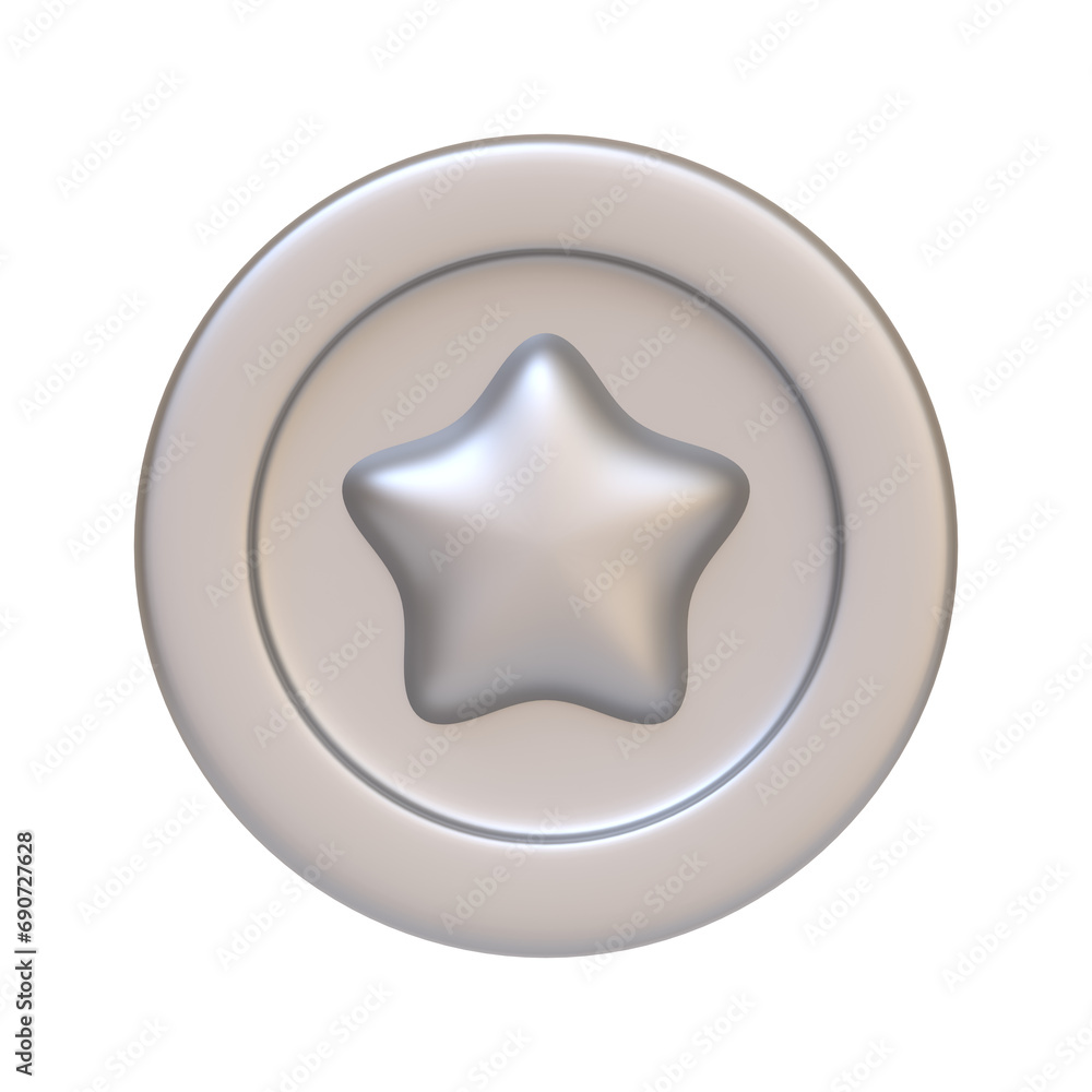Silver coin with star isolated on white background. 3D icon, sign and ...