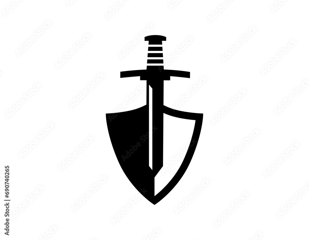 Single sword and shield emblem with black. Minimal luxury symbol of ...