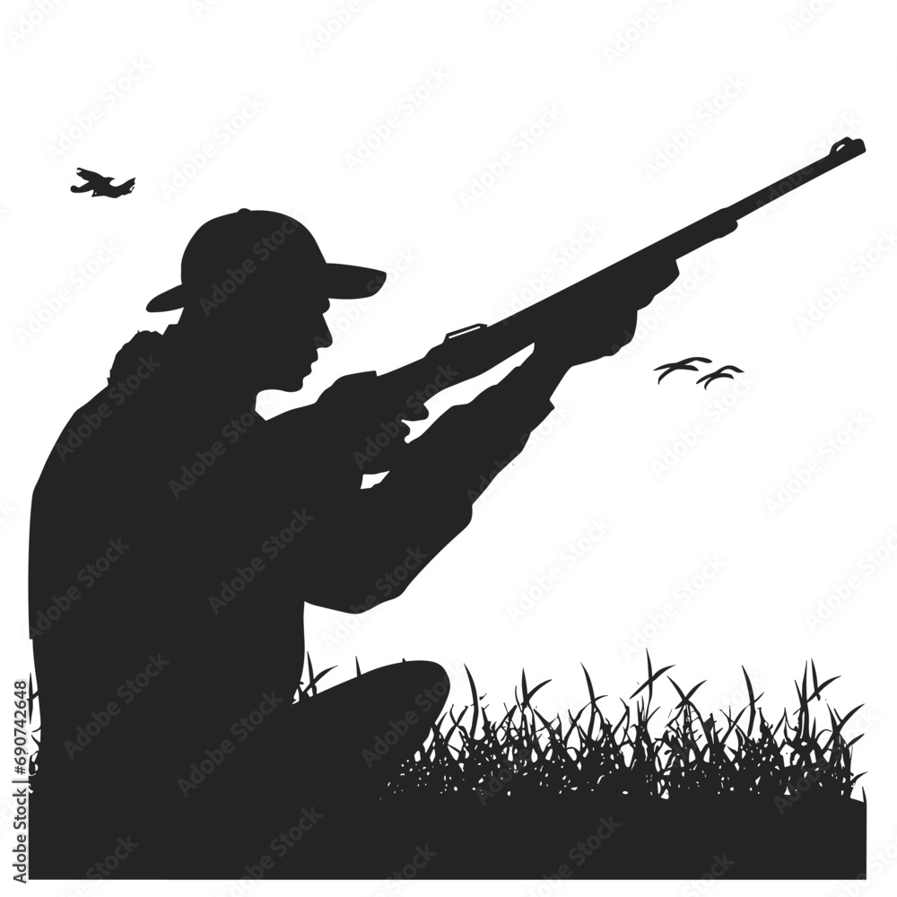 silhouette of a soldier with a rifle, hunter with rifle, hunter with a ...