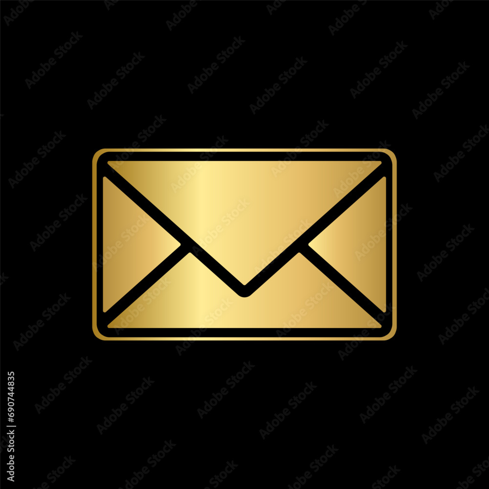 Gold envelope icon. Mail in flat style. Isolated vector illustration on ...