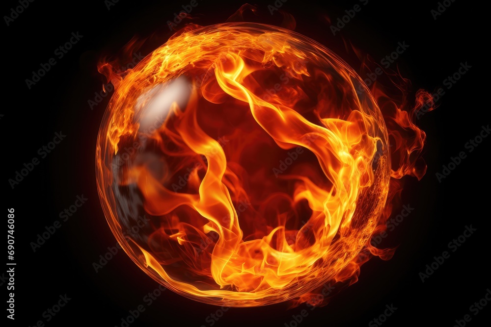 Fireball isolated on black background. Generative AI. Flaming fire burn ...