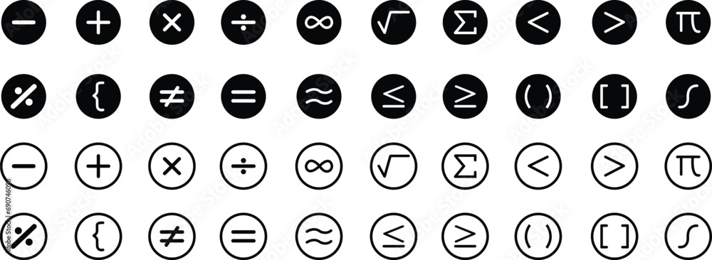 Math Symbols Math Icon Set Math Icon Mathematic Minus Plus Equal Vector ...