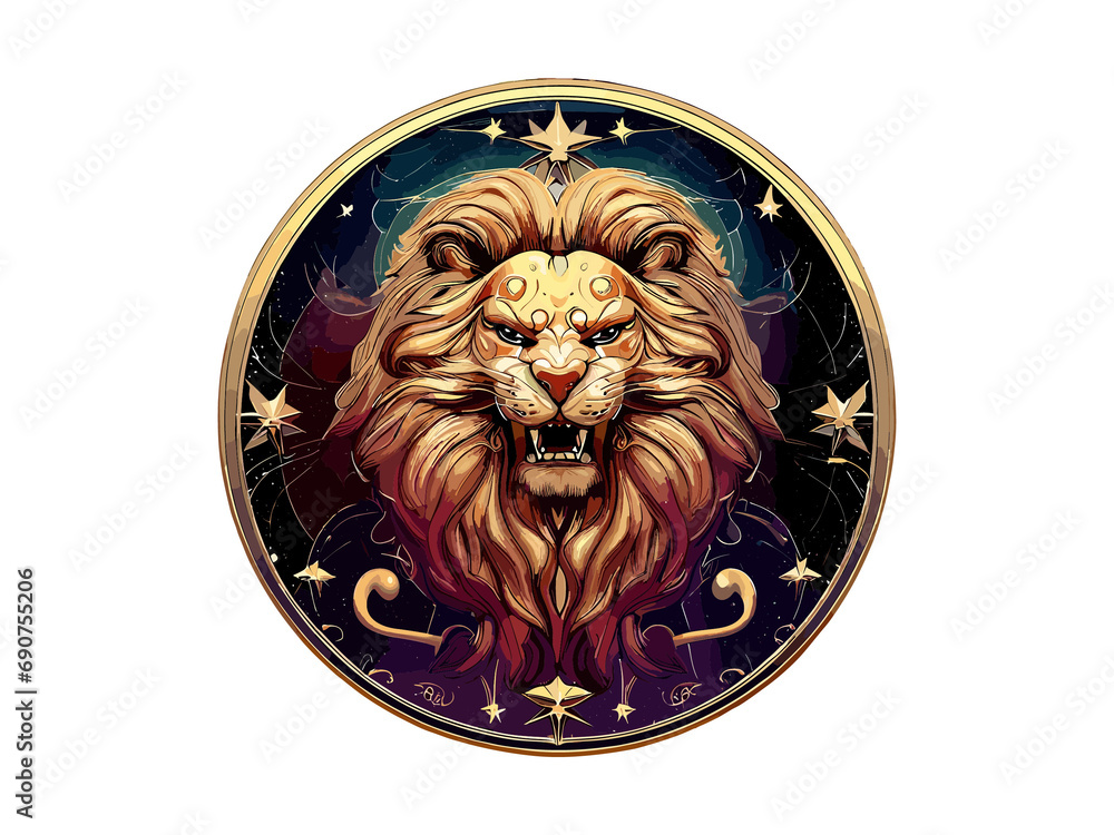 Leo. Zodiac sign, Golden Cosmic style of zodiac Leo in cercle PNG ...
