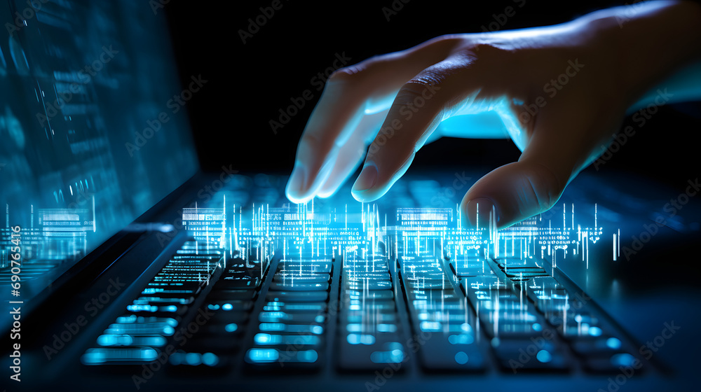 hands typing on a keyboard, technology background, future, desktop ...