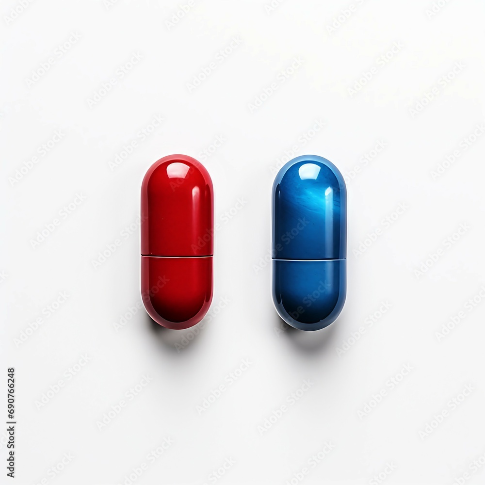 blue pill and red pill supplement on white background, ai art ...