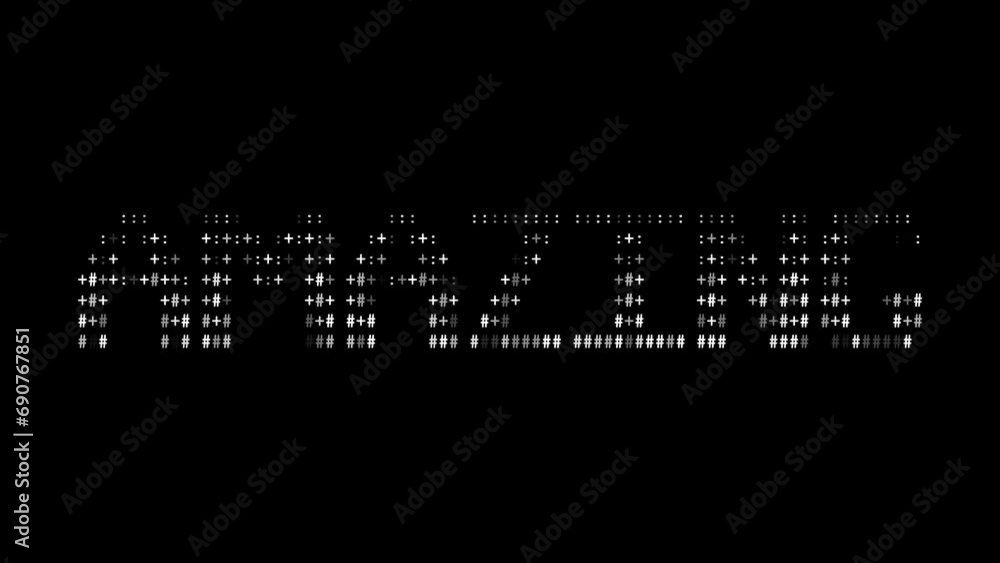 Amazing ascii word animation loop on black background. Ascii code art ...