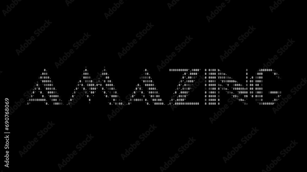 Amazing ascii word animation loop on black background. Ascii code art ...