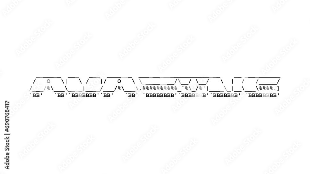 Amazing ascii word animation loop on white background. Ascii code art ...