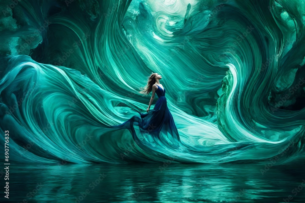 Liquid obsidian and emerald cascading in a mesmerizing liquid waterfall ...