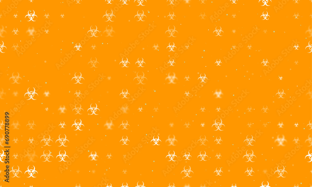 Seamless background pattern of evenly spaced white biohazard symbols of ...