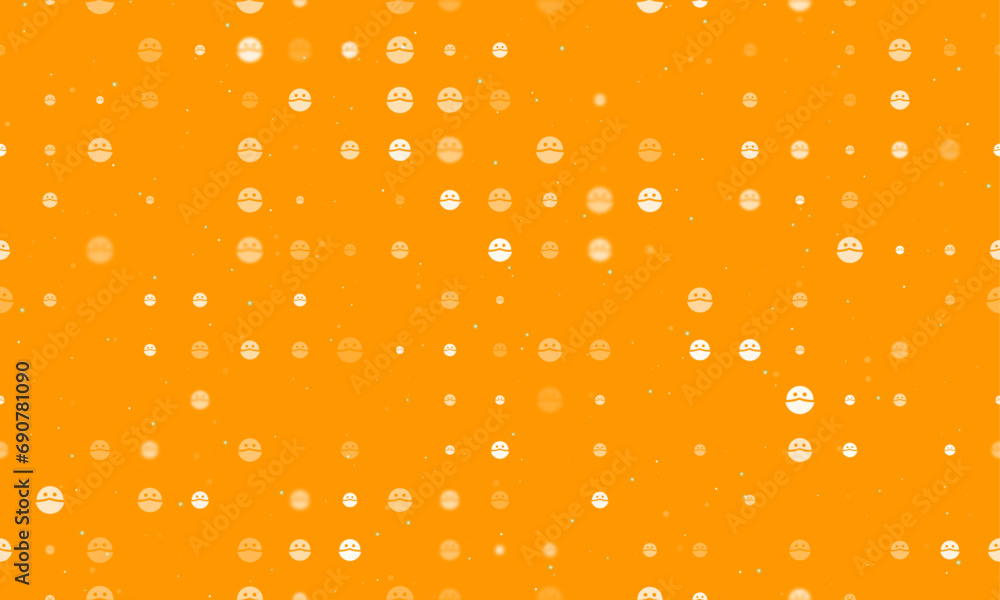 Seamless background pattern of evenly spaced white masked face symbols ...