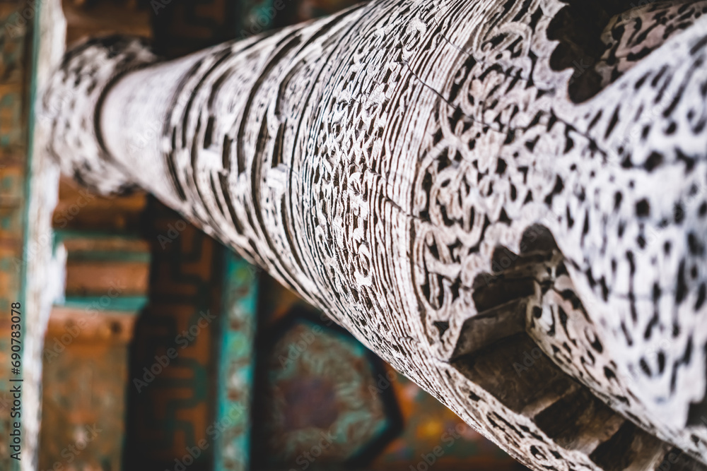 Wood texture of a column on an ancient building in the ancient city of ...