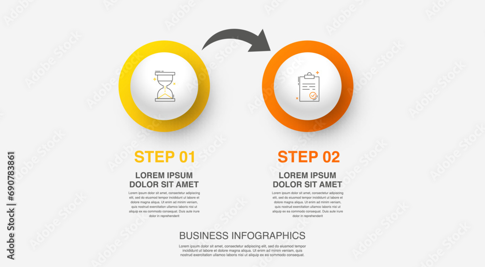 Vector modern infographic with 2 circles and arrows. 3D concept graphic ...