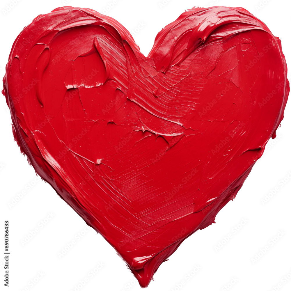 Textured Red heart oil painting isolated with a transparent background ...