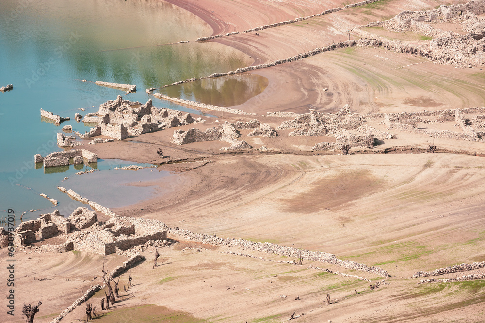 ruins of Minera de Luna flooded village, municipality of Barrios de ...