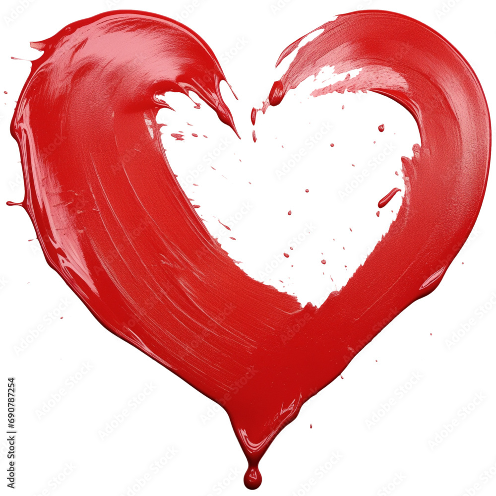 Textured Red heart oil painting isolated with a transparent background ...