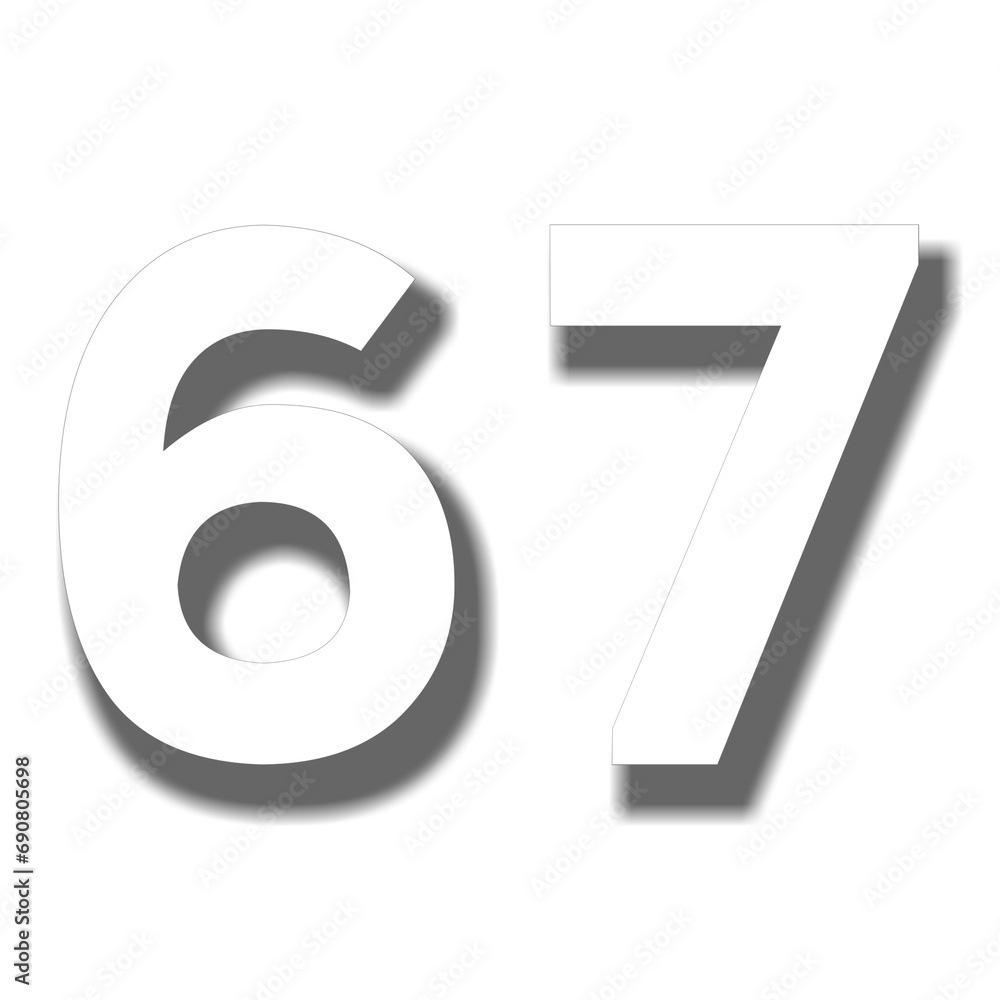 3d number 67 sixty seven on transparent background for design elements ...