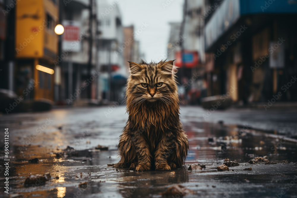 Urban Cat in the City Streets, a Cityscape Survivor, Navigating ...