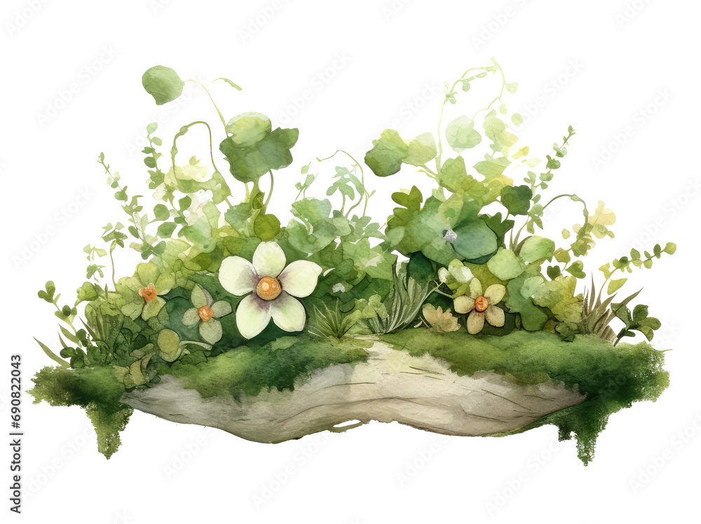 Shabby chic watercolor green rock flower arrangement isolated on ...