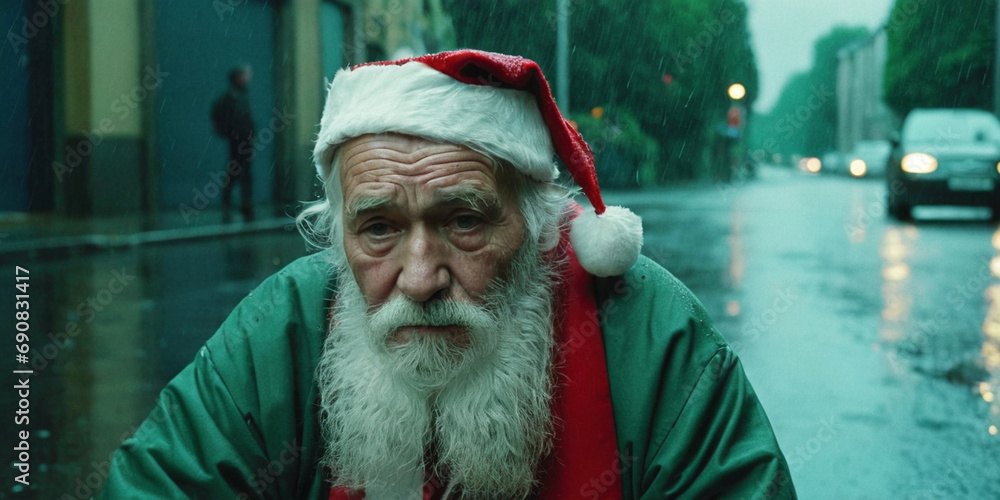 santa claus in costume, emotions of sadness, regret, disappointment ...