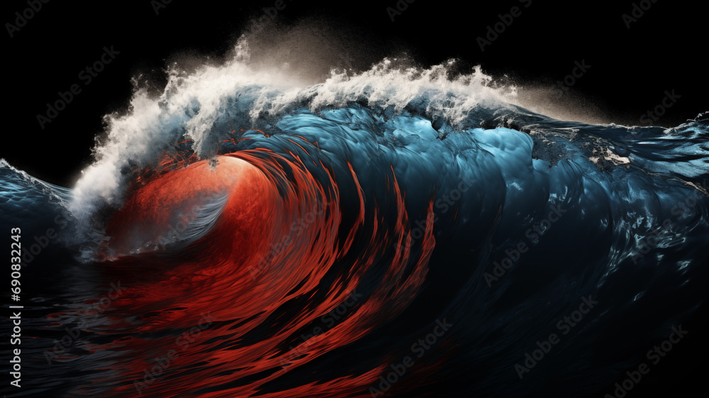 Red and blue ocean waves on dark background Stock Photo | Adobe Stock