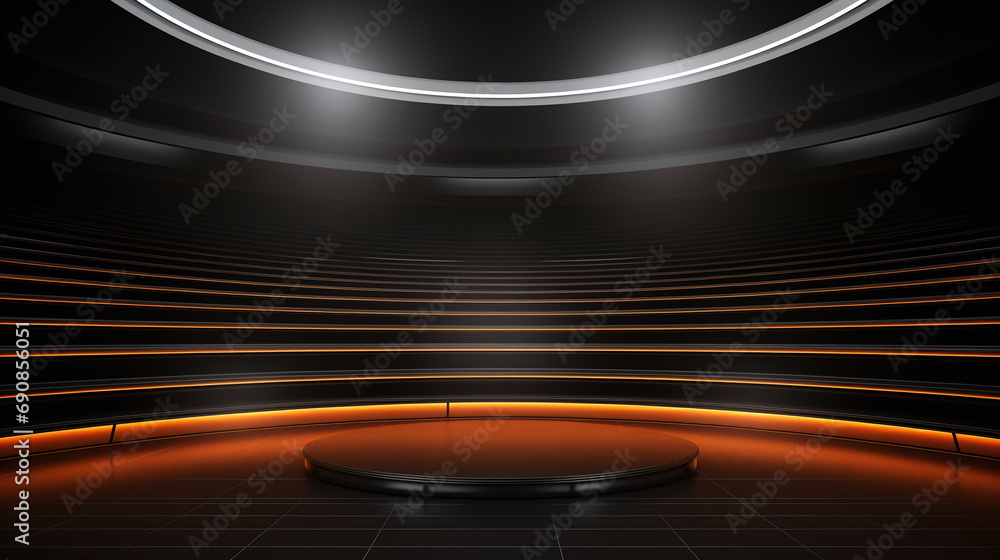 Contemporary orange-lit stage with concentric circle design, perfect ...