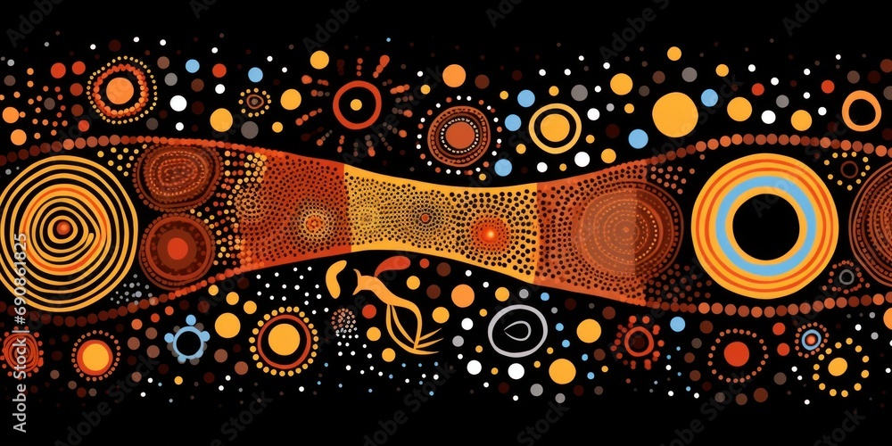 Abstract theme of Australian Aboriginal art. Represent style and dot painting techniques ...