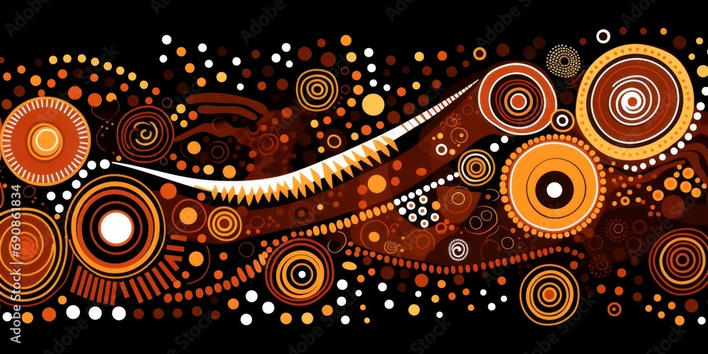 Abstract theme of Australian Aboriginal art. Represent style and dot painting techniques ...