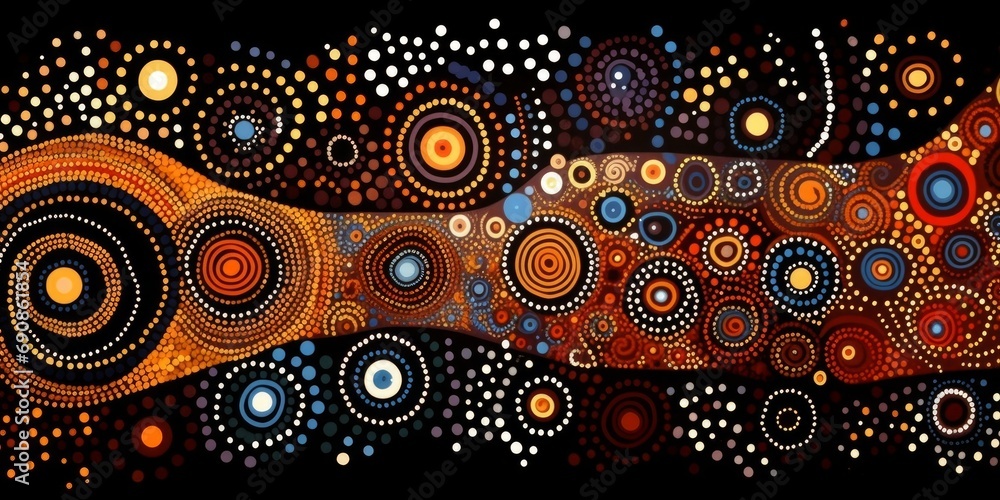 Abstract theme of Australian Aboriginal art. Represent style and dot painting techniques ...