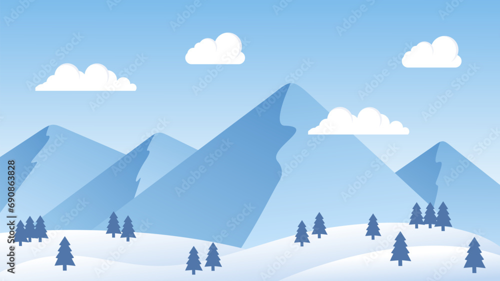 Simple winter landscape illustration, vector background with winter ...