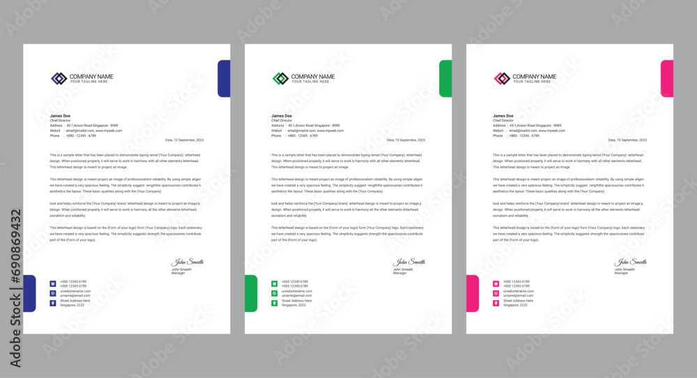 corporate modern letterhead design template with 3 color. official ...