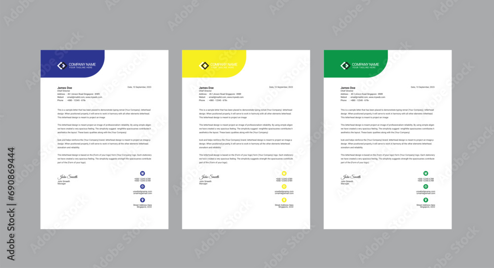 corporate modern letterhead design template with 3 color. official ...