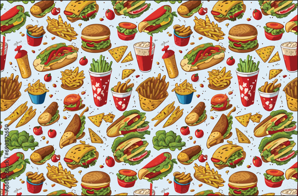 Fast food vector art, Colorful vector food items, food items, symbols ...