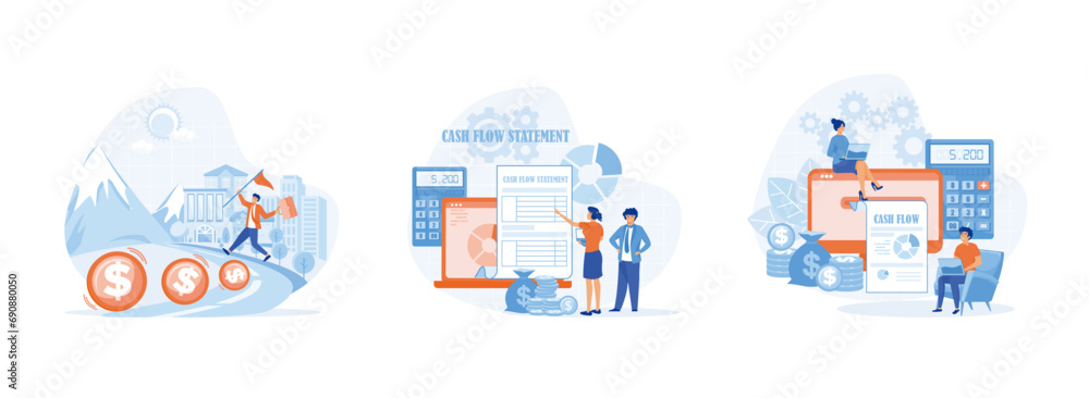 Cash flow, investment fund flow, checking cash flow statement on laptop ...