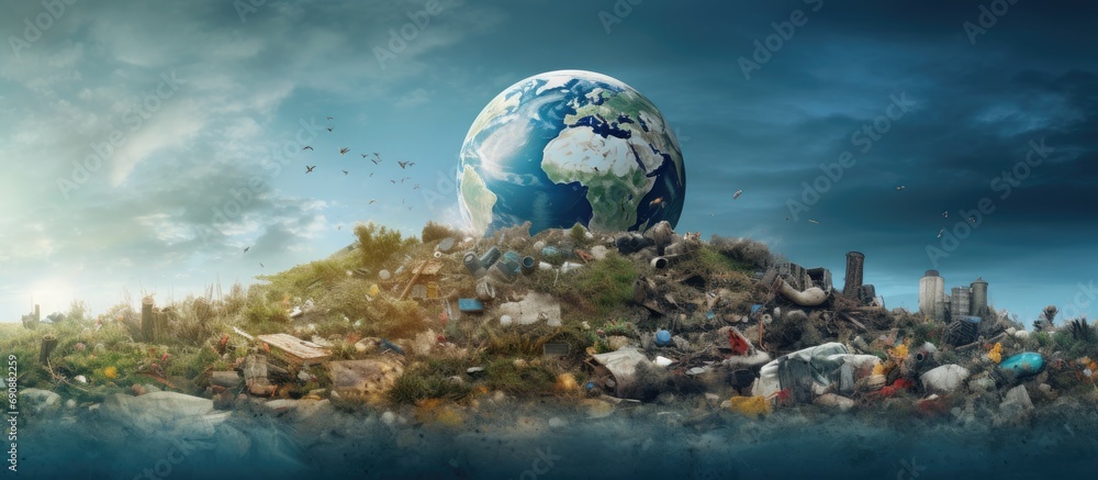 Collage of dirty planet plastic pollution - saving earth concept. Stock ...