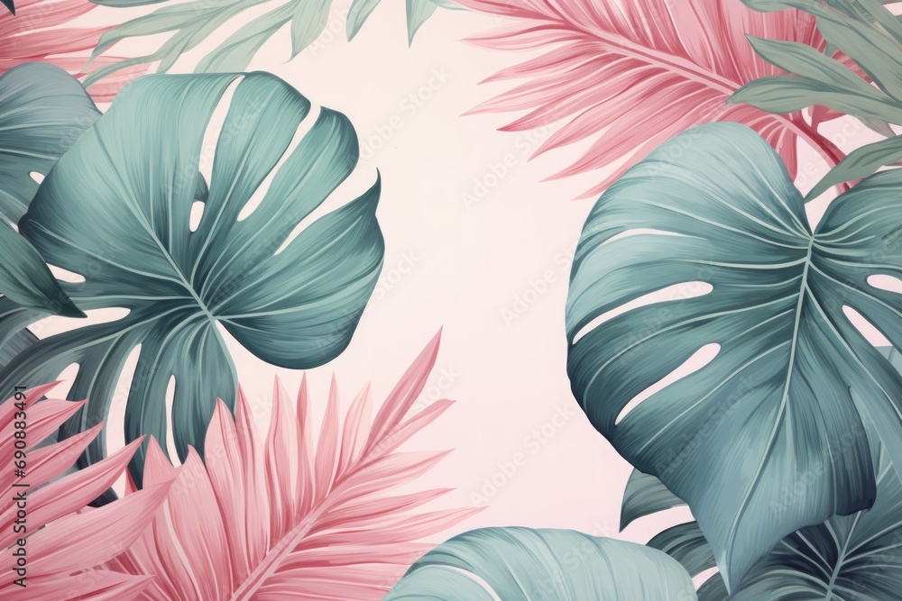 Tropical leaves in soft pastel colors, an elegant and tranquil design ...