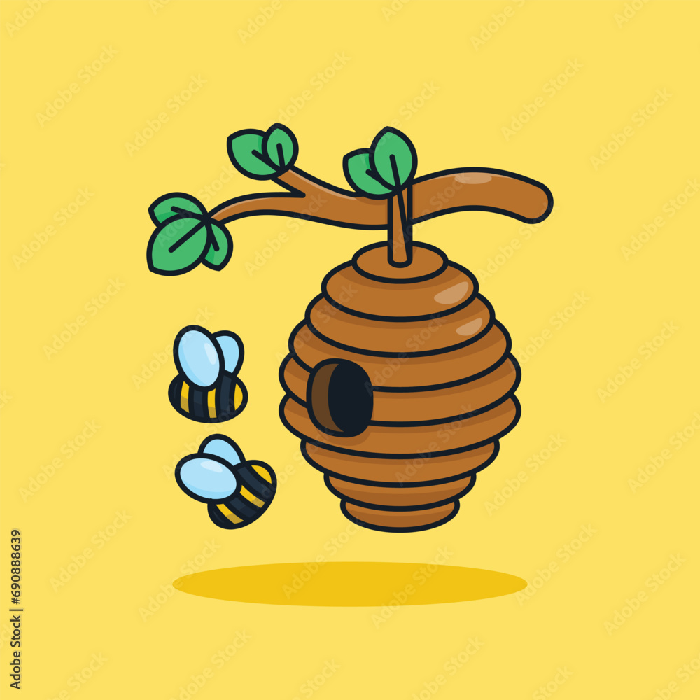 Unique Cute Hanging Beehive | Flat Design Icon, Graphic Vector ...