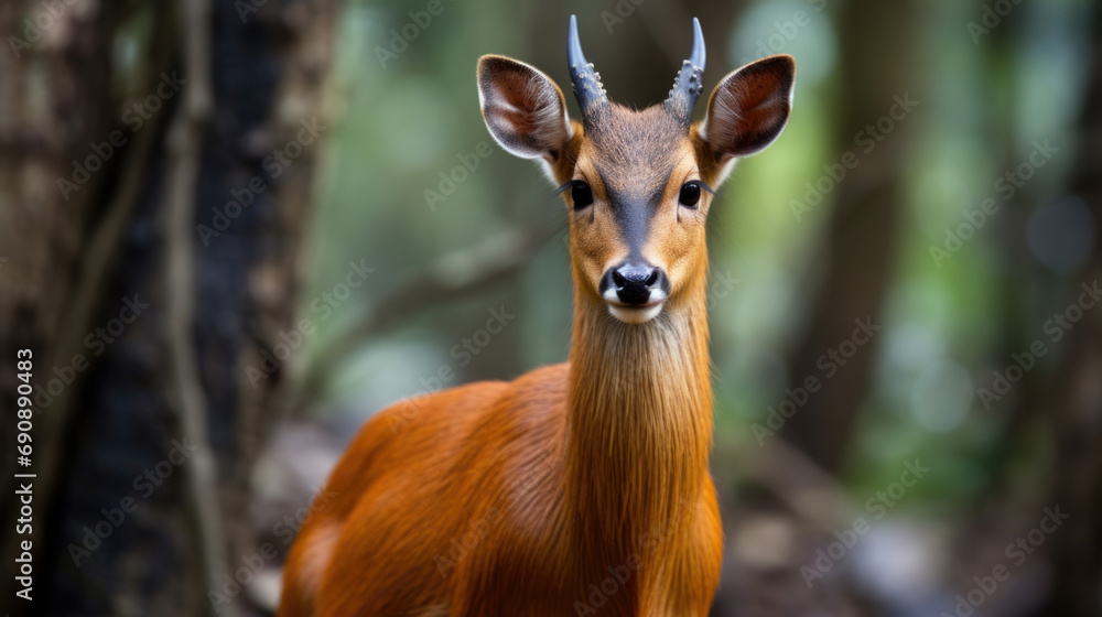 Male Muntjacs, also known as barking deer and Mastreani deer, are small ...