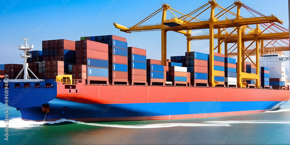 Logistic. container cargo ship loading cargo at industrial port. import ...