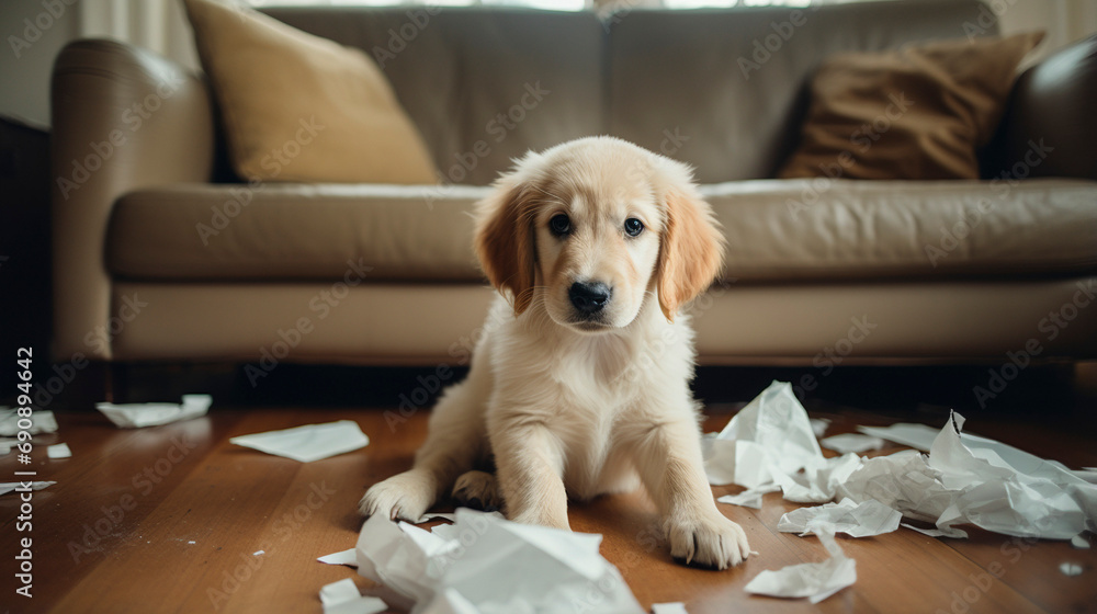 Whimsical Woofers: Torn Pages and Tail Wags, Generative AI Stock Photo ...