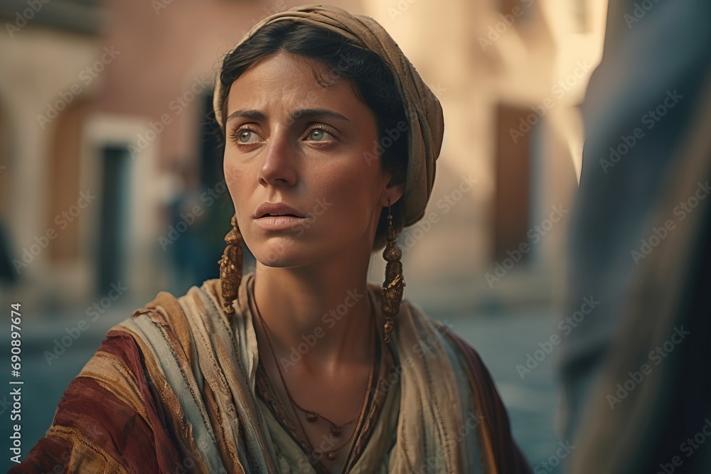 Roman woman traditional attire portrait. History model style novel ...