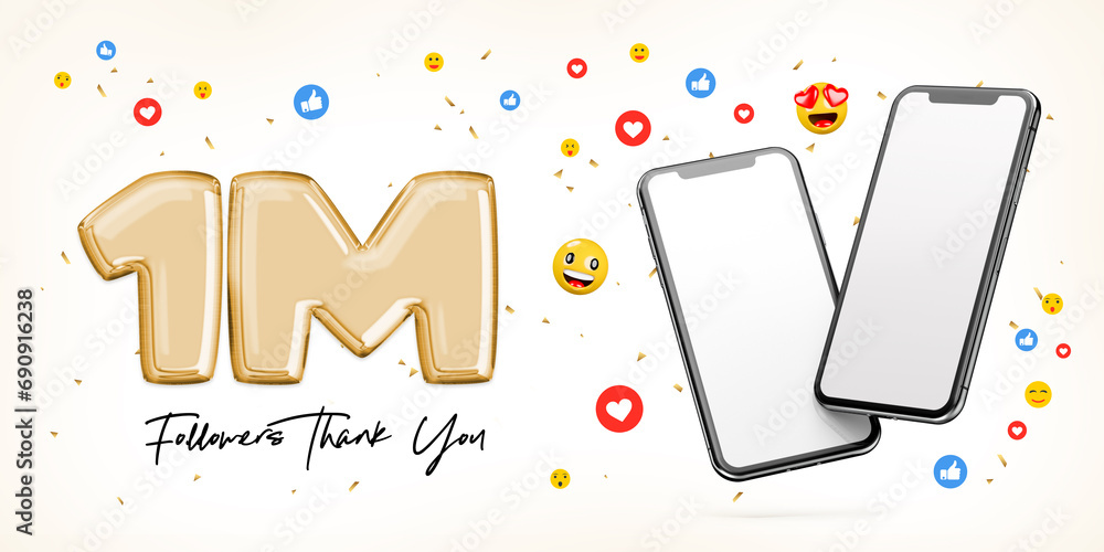 1 Million followers celebration. With two blank white screen ...