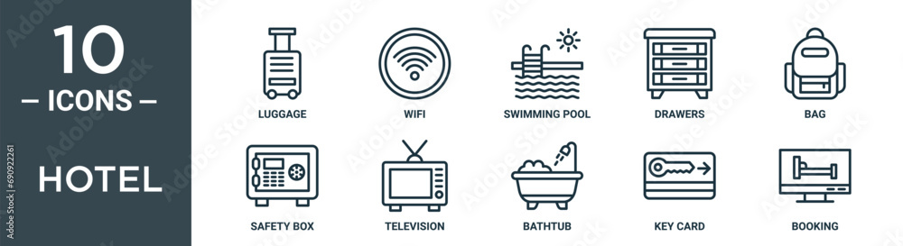 hotel outline icon set includes thin line luggage, wifi, swimming pool ...