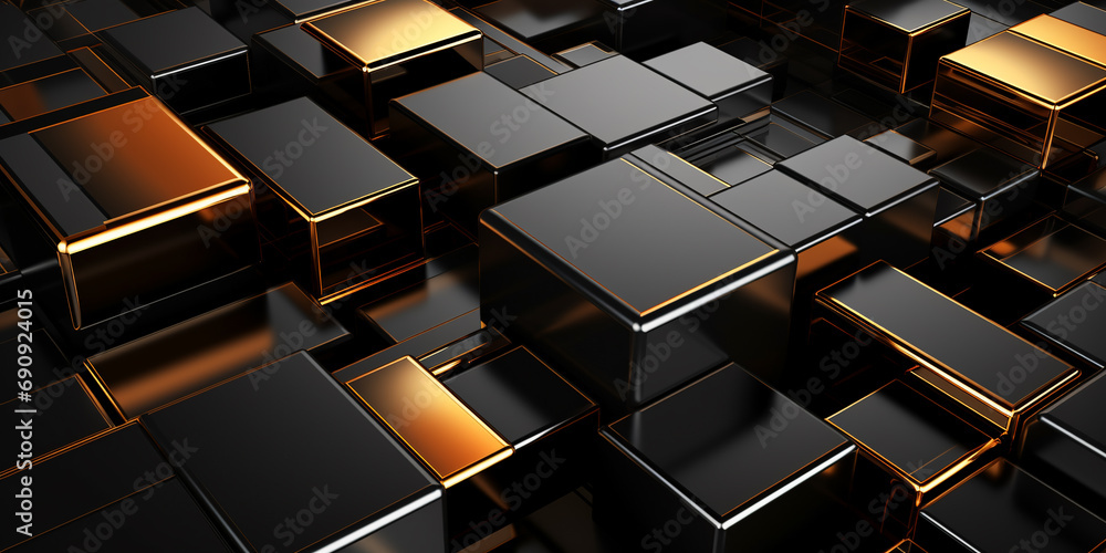 Black square background with gold outlines, solid surface modeling ...