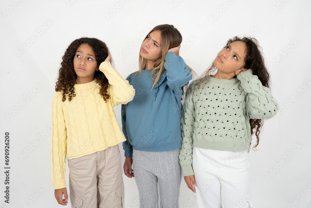 beautiful multiracial kid girls confuse and wonder about question ...