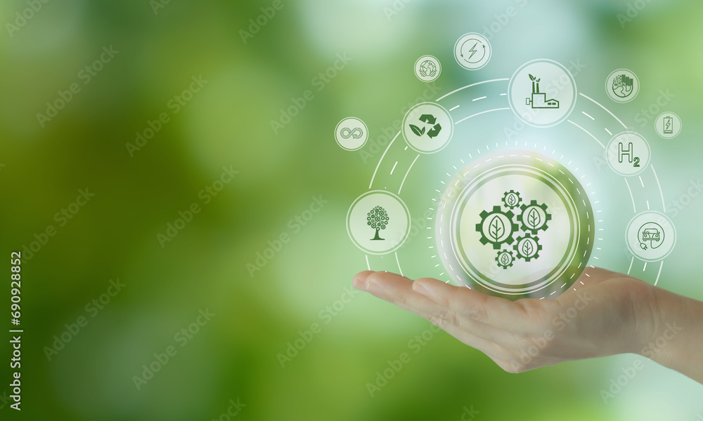 Sustainable technology concept. Renewable energy sources, efficient ...