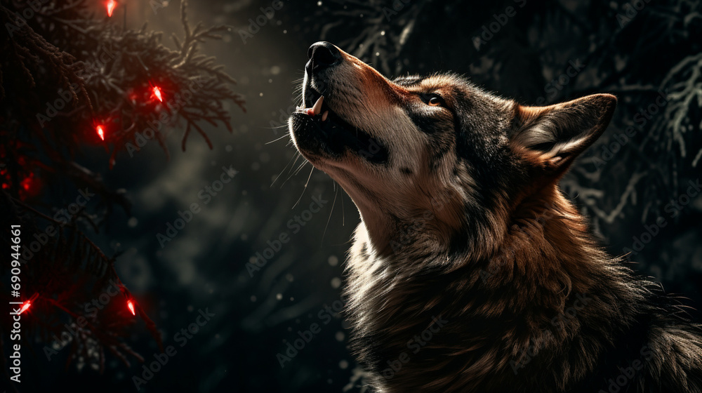 Red Wolf Howling in Moonlight: A red wolf howling beneath the moonlight ...
