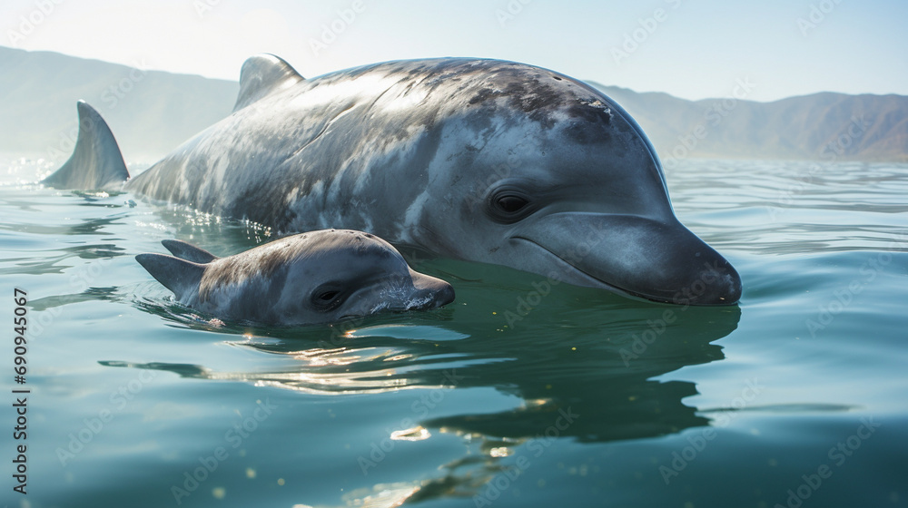 Vaquita Dolphin Mother with Calf: A nurturing image of a Vaquita ...