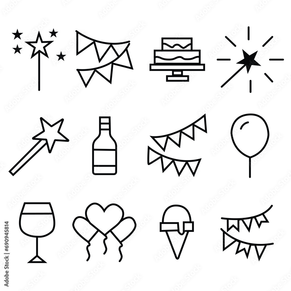 12 Happy birthday icon set. Collection of high quality outline birthday ...